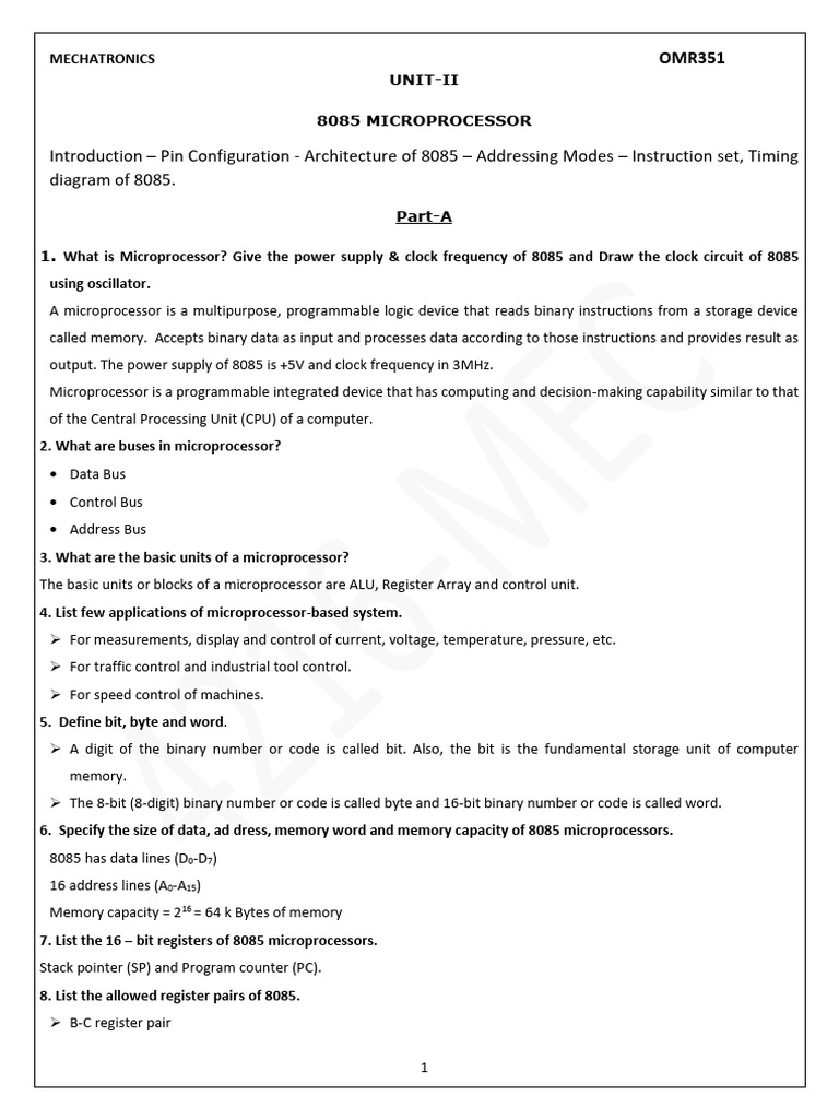 8085 Microprocessor Instruction Timing | PDF | Central Processing Unit ...