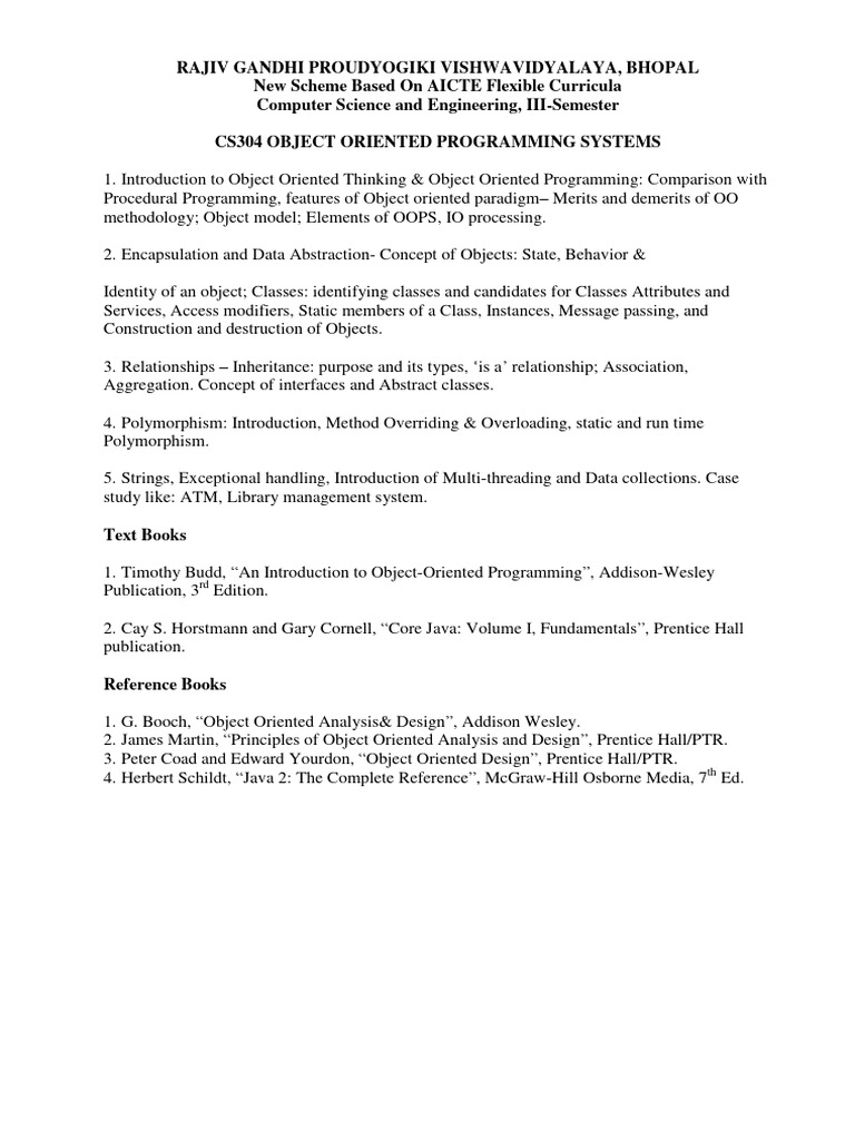 RGPV Syllabus Aicte Cs 304 Object Oriented Programming Systems | PDF