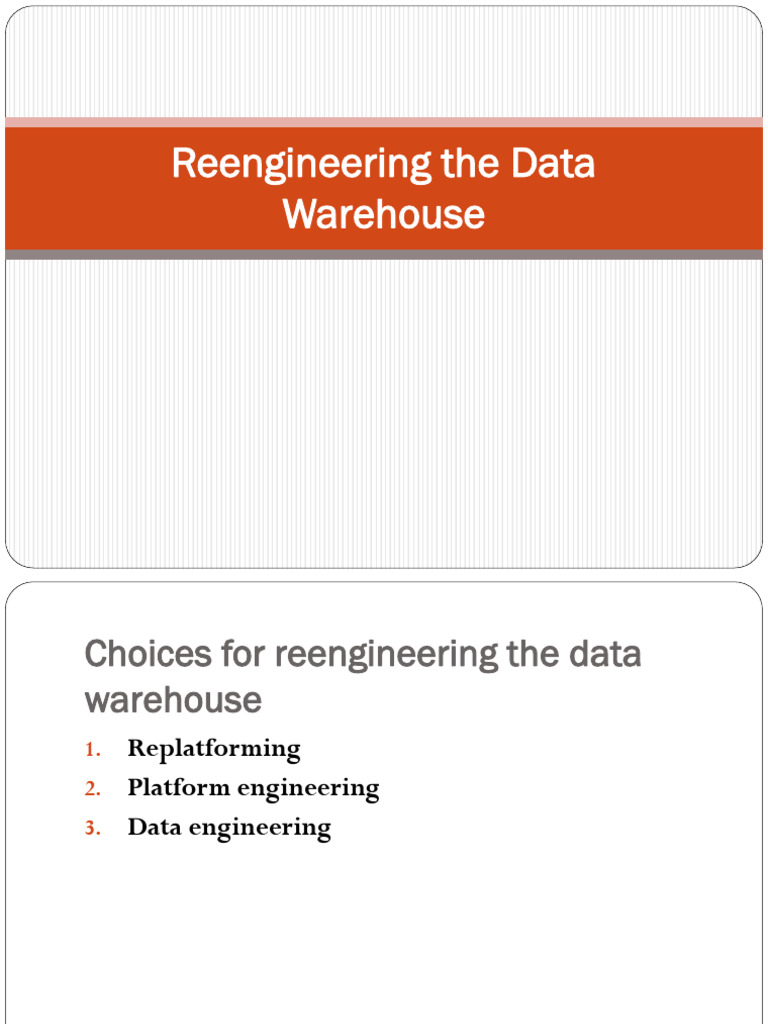 Data Warehouse Reengineering Guide | PDF | Databases | Data Warehouse