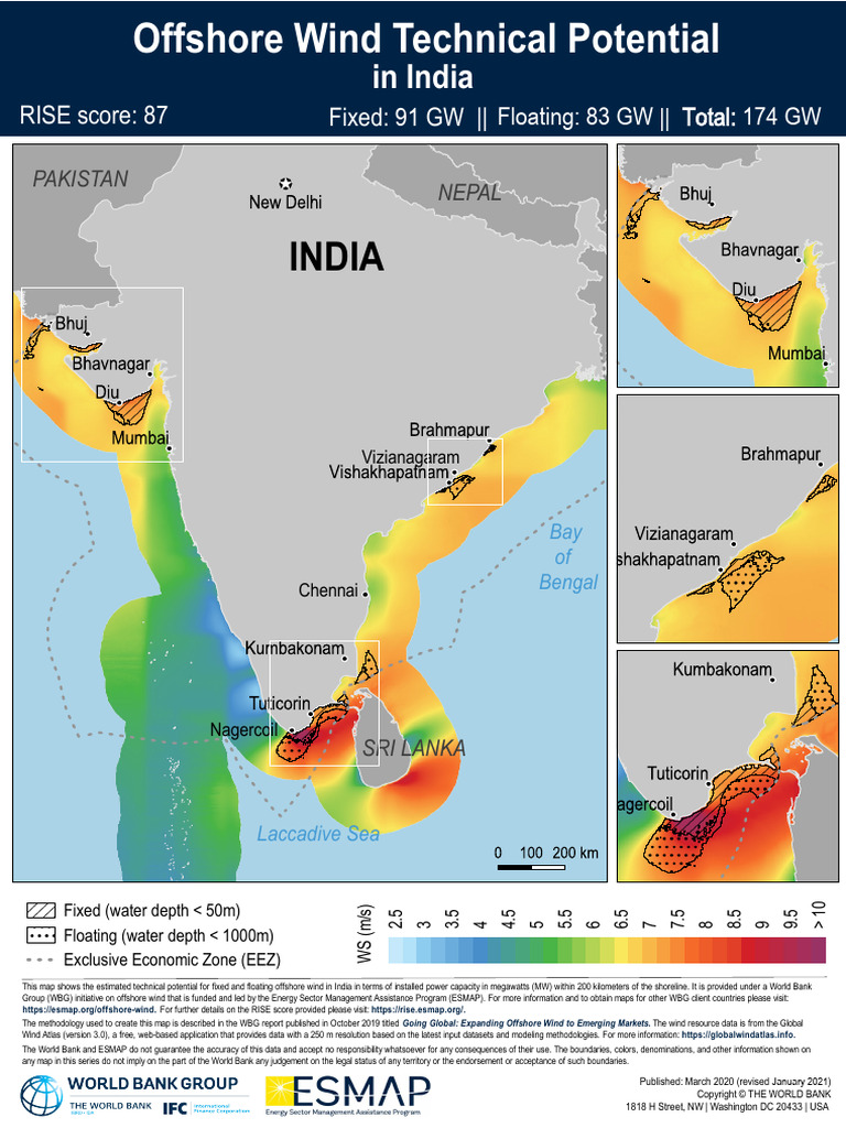 Technical Potential For Offshore Wind in India Map | PDF | Offshore ...