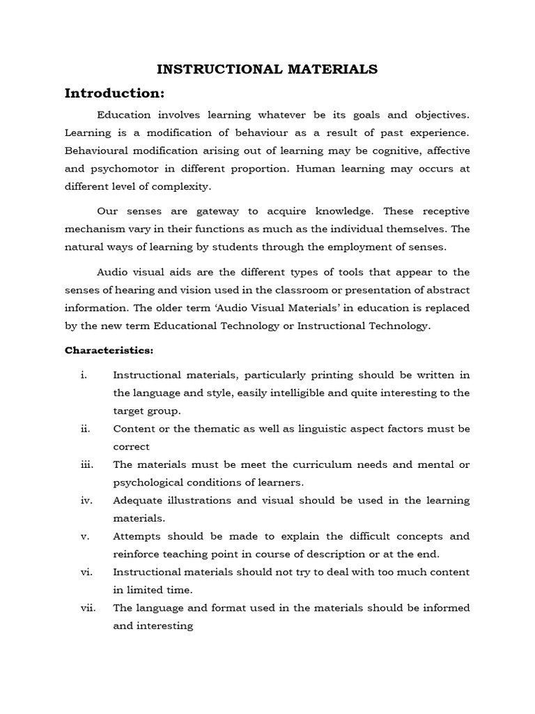 Instructional Material Pdf Learning Educational Technology