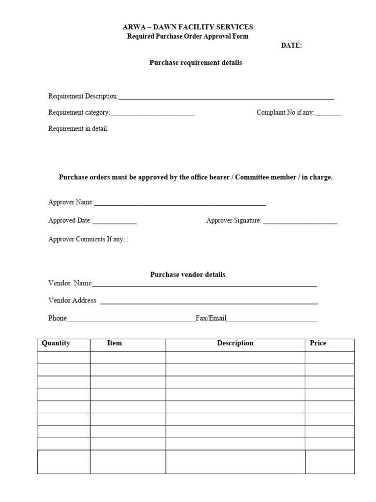 Purchase Order Approval Form Template | PDF