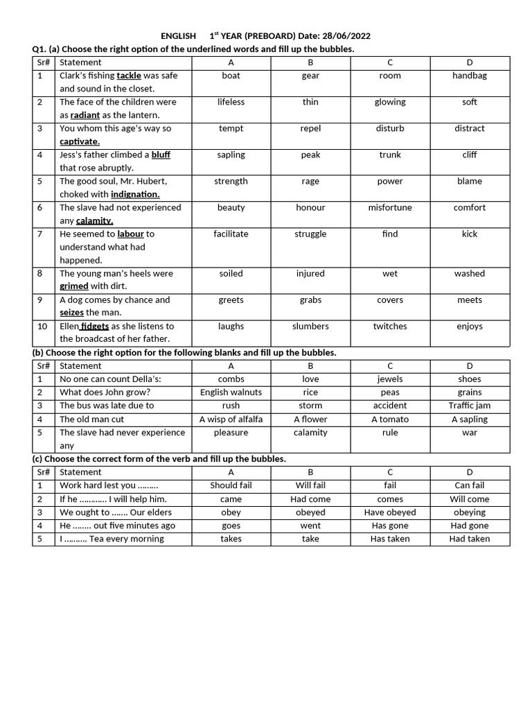 English Preboard Exam Guide | PDF