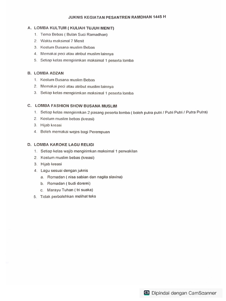 Juknis Dan Format Penilaian Kegiatan Pesantren Ramadhan 1445 H TH 2024 | PDF