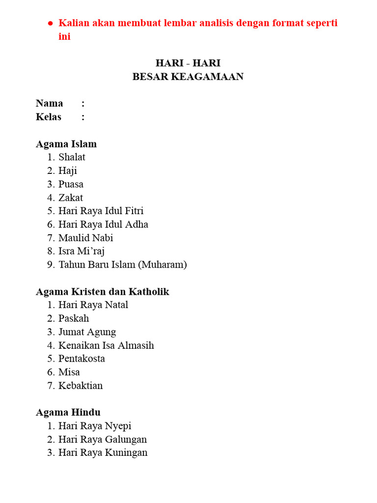 Hari - Hari Besar Keagamaan | PDF