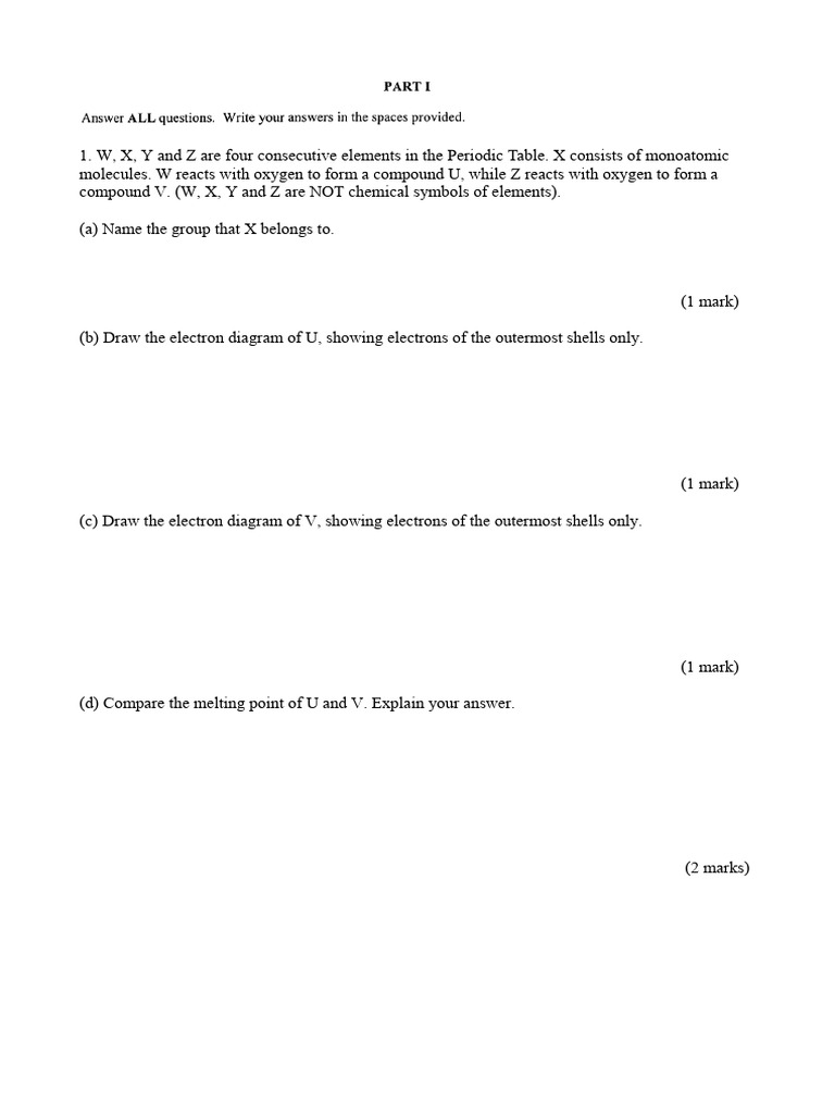 Chemistry Exam: Periodic Table & Reactions | PDF | Chemical Reactions ...