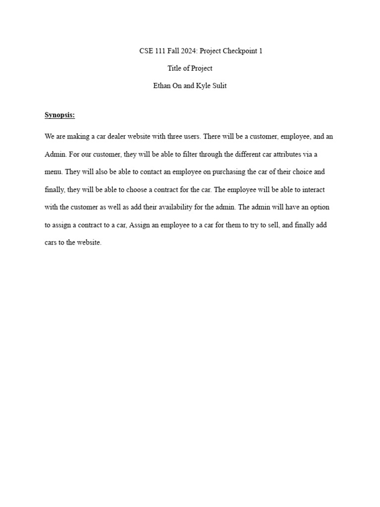 CSE111 Project - Checkpoint 1 | PDF