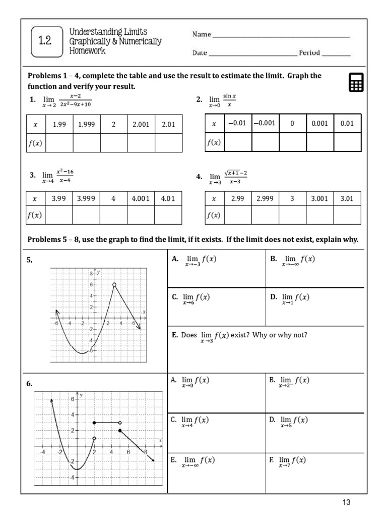 1.2 Understanding Limits Graphically and Numerically (Work) | PDF