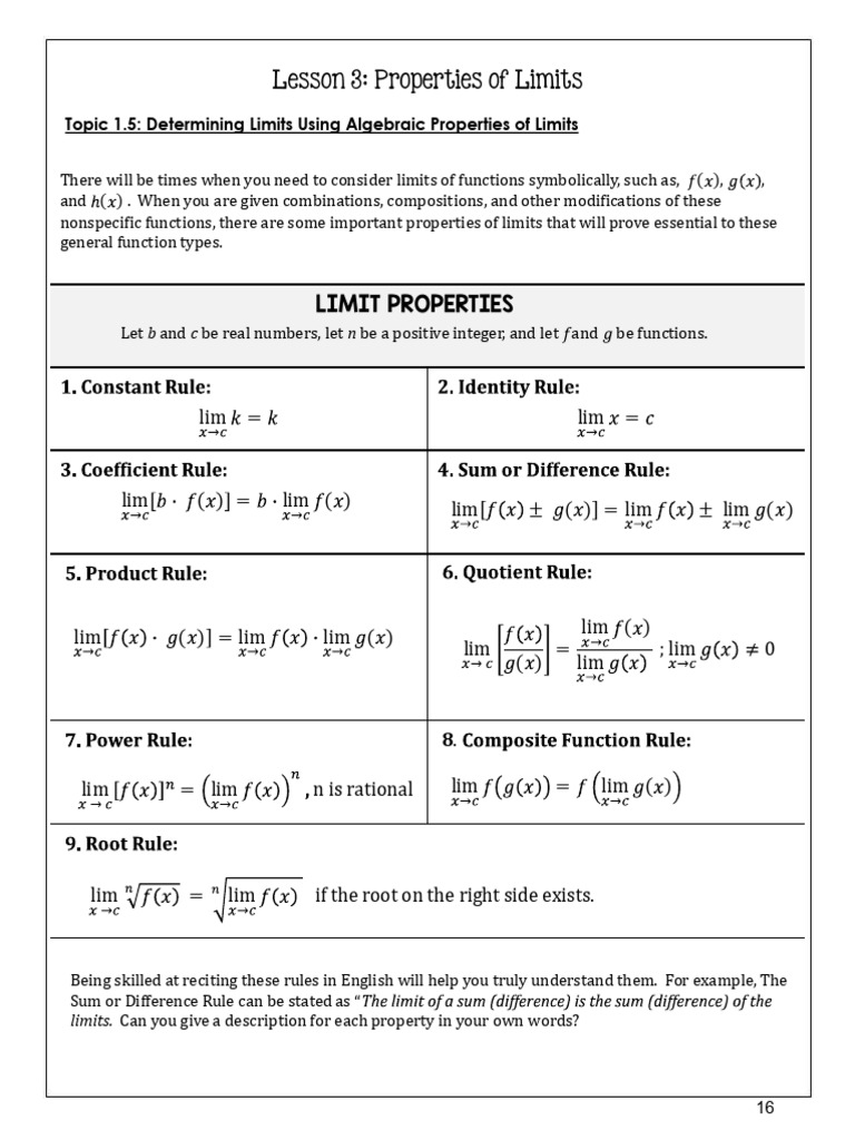 Properties of Limits Explained | PDF | Function (Mathematics) | Mathematics