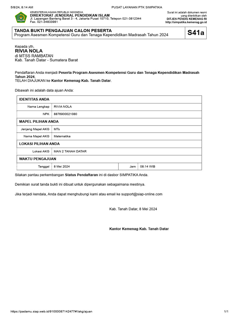 Tanda Bukti Pengajuan AKG 2024 | PDF