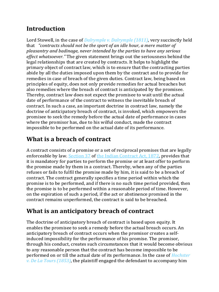 Understanding Anticipatory Breach of Contract | PDF | Breach Of ...