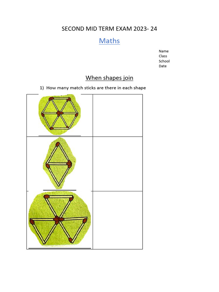 Second Mid Term Exam (Math) - Class 3 - 2023 | PDF