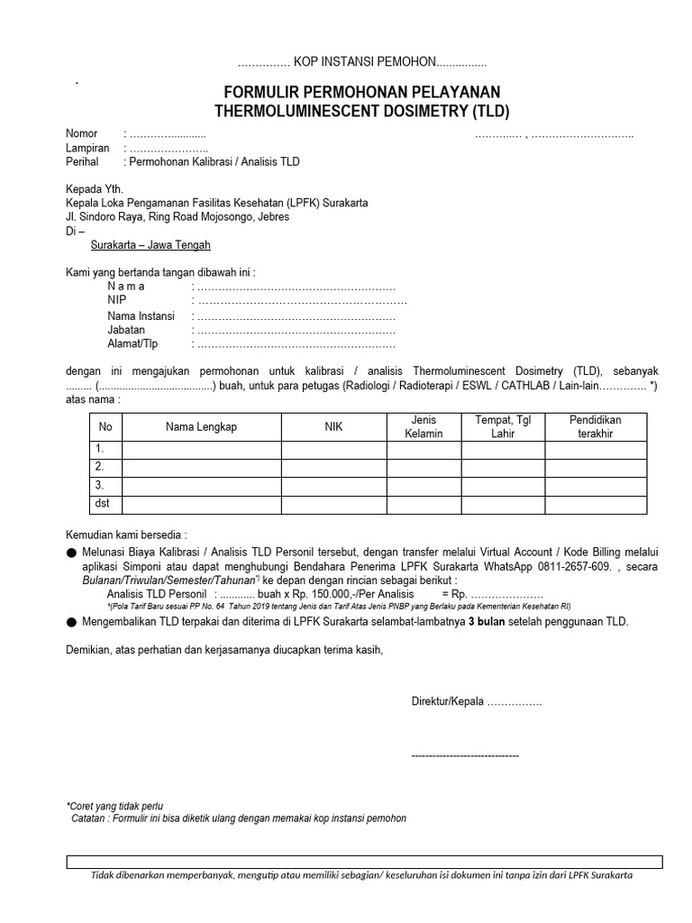 22.01-Permohonan Kalibrasi Analisis TLD | PDF