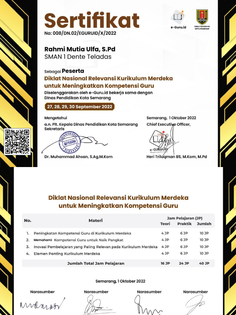 Rahmi Mutia Ulfa, S.PD Sertifikat September 40JP | PDF