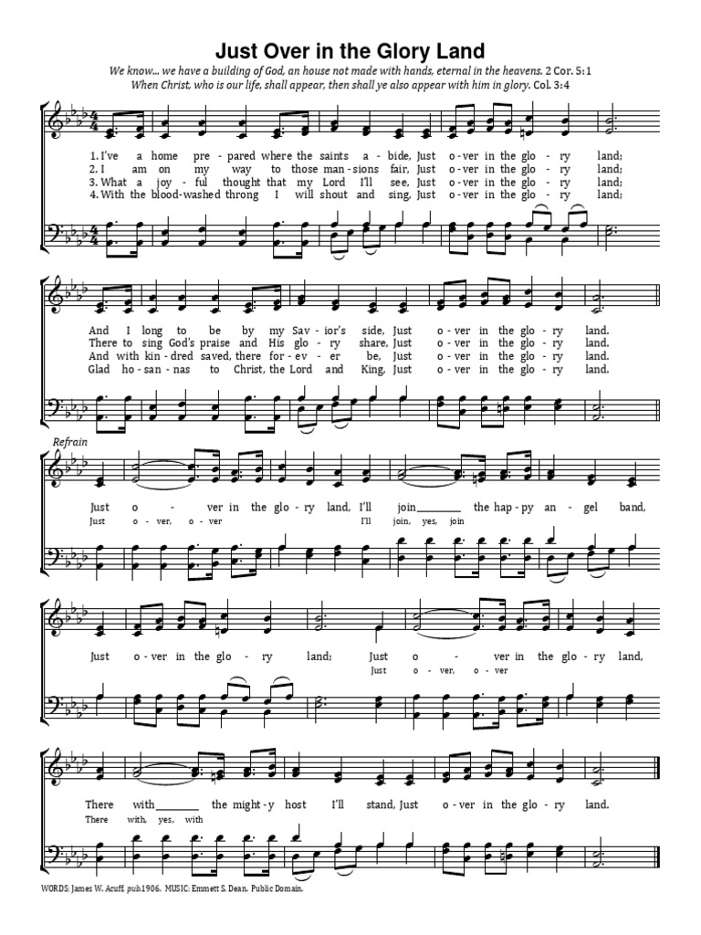 Just Over in the Glory Land Lyrics | PDF | Conceptions Of God ...