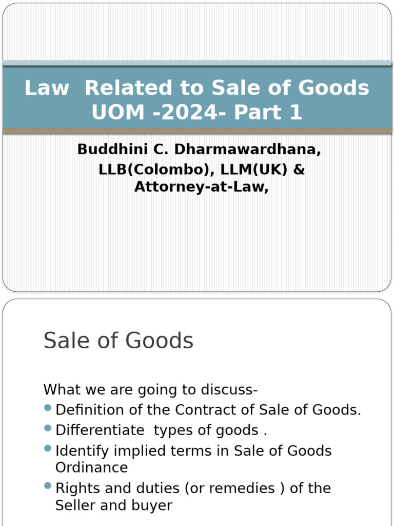 UOM - Sale of Goods - 2024 - Part 1 | PDF | Civil Law (Legal System ...