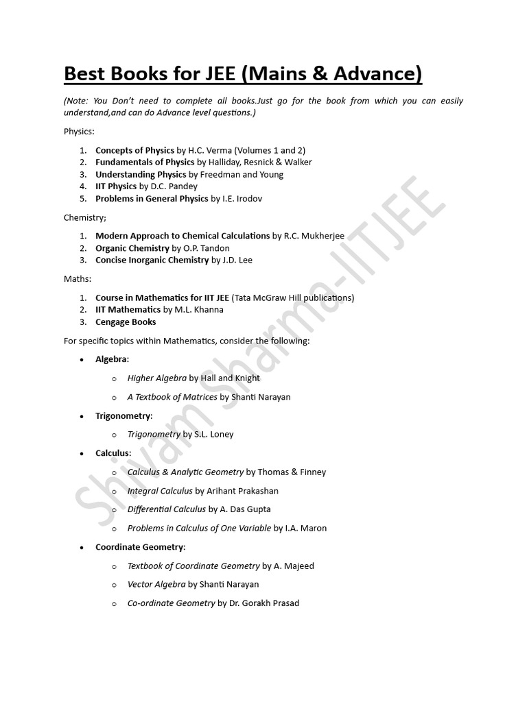 Best Books For JEE | PDF
