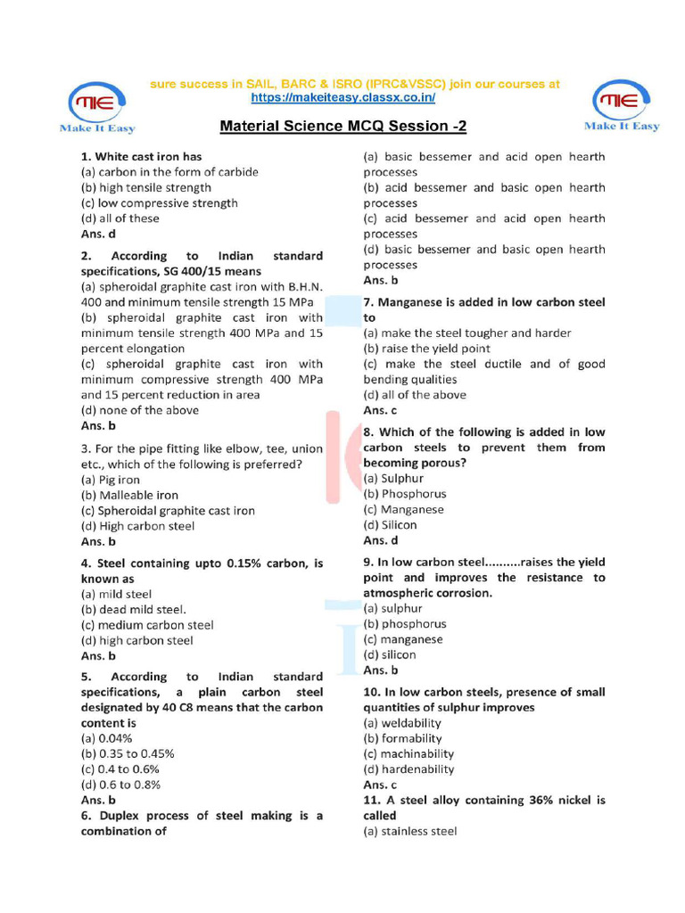 MCQ Basic Level Material Science MCQ Basic Level Lec 2ImTgArtist | PDF