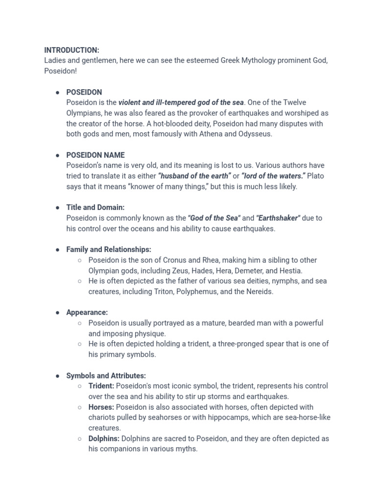 POSEIDON PRESENTATION | PDF | Twelve Olympians | Greek Mythology