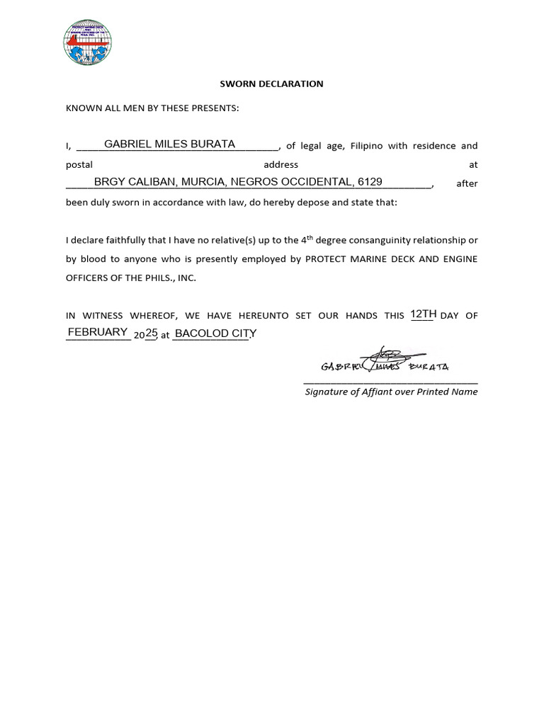 Sworn Declaration Form (1) | PDF