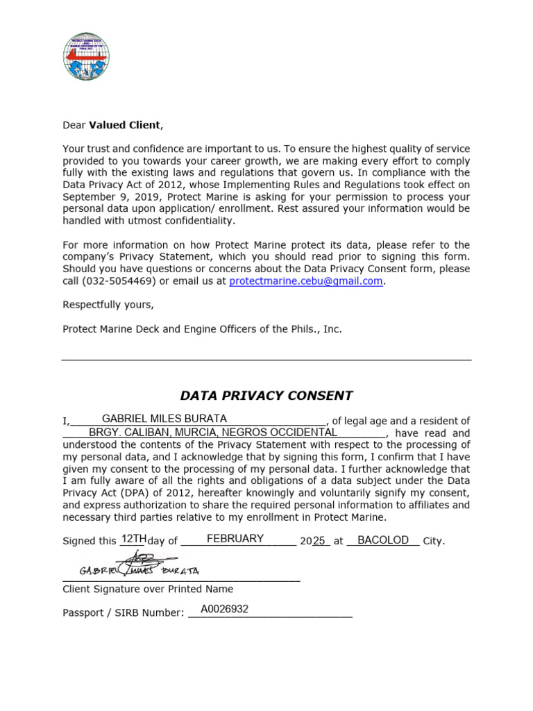 Data Privacy Consent Form for Clients | PDF | Privacy | Consent
