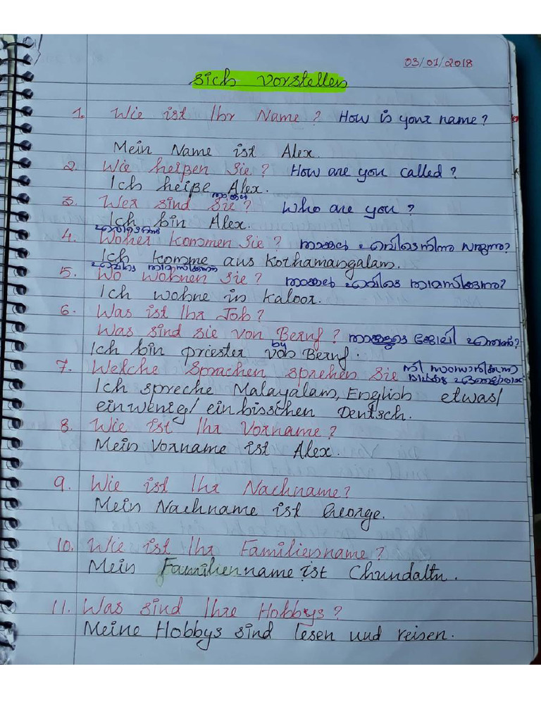 German A1 Study Notes PDF | PDF