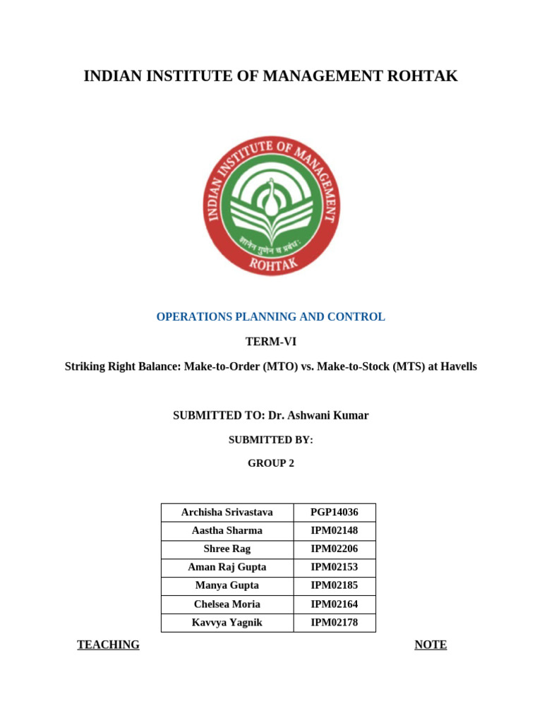 Group 2 - OPC - Teaching Note | PDF | Inventory | Forecasting