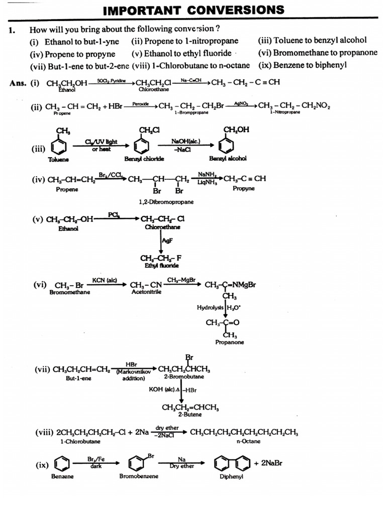 Important Conversions Of Organic Chemistry Class 12 | PDF