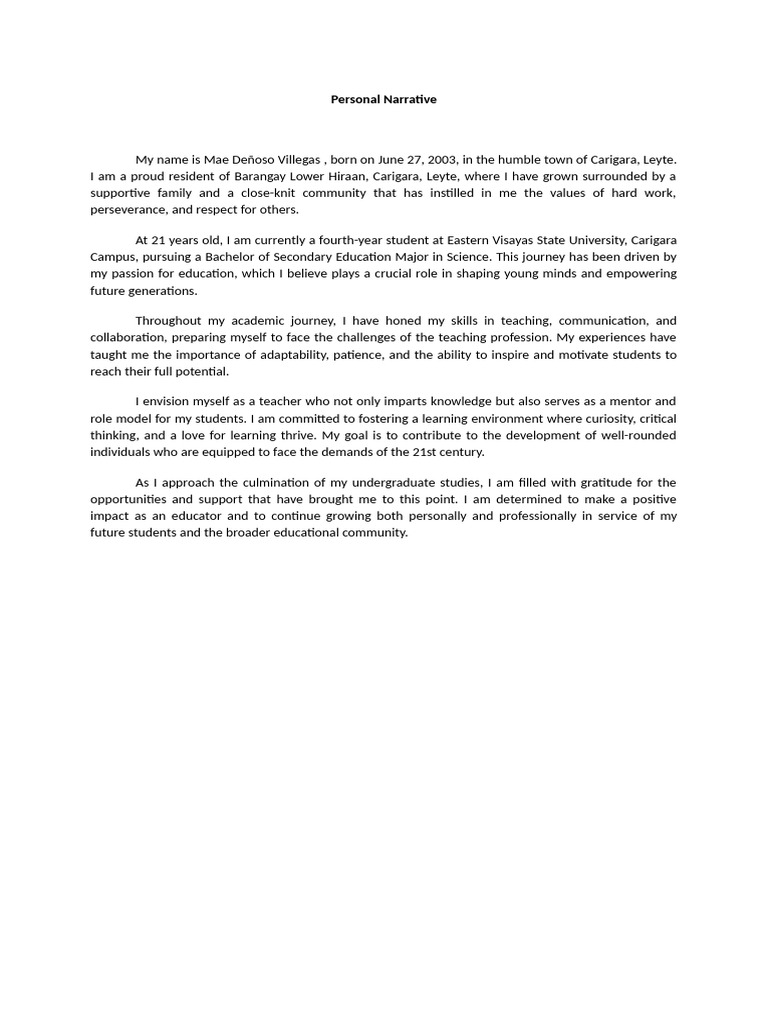 Personal Narrative | PDF