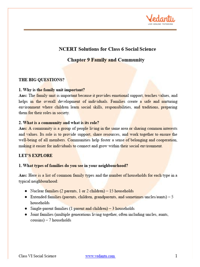 Ncert Solutions Class 6 Social Science Chapter 9 | PDF | Family