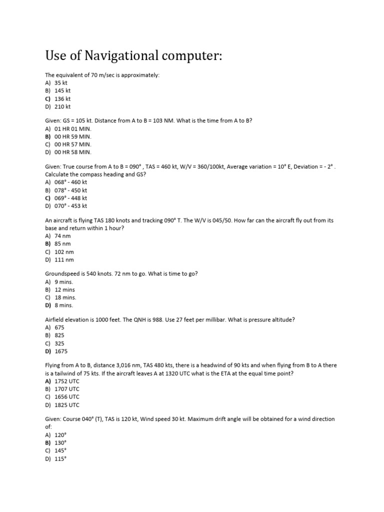 Use of Navigational Computer | PDF | Velocity | Aviation