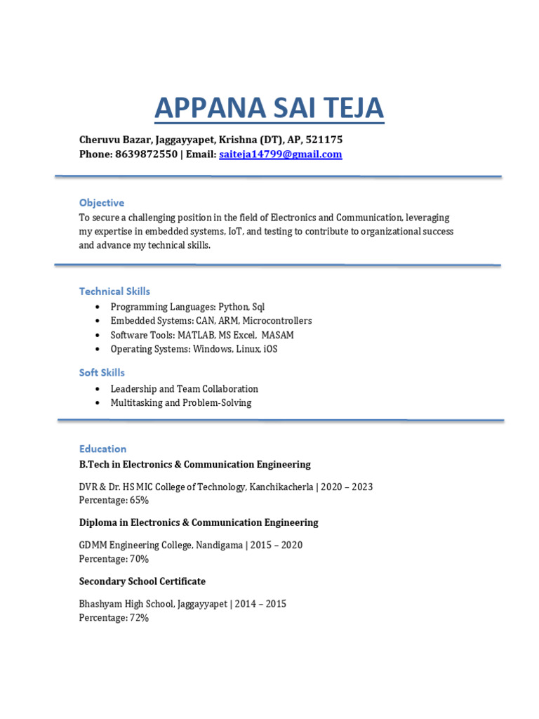 Appana Sai Teja Resume (2) | PDF