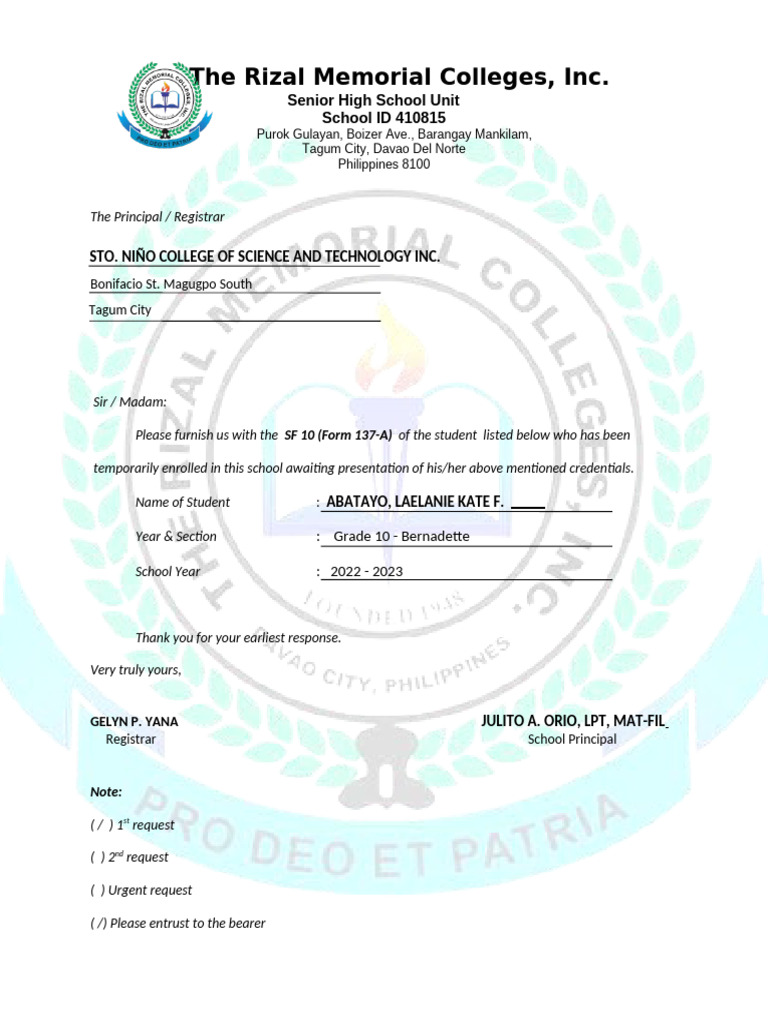 SF-10-Request-Form (1) | PDF