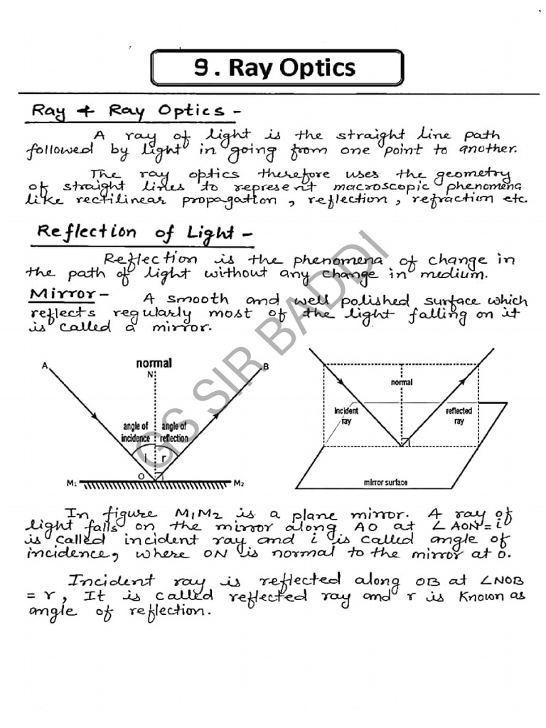 Ray Optics Notes PDF | PDF