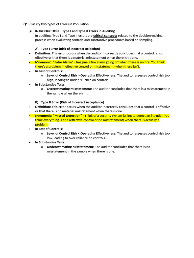 Types of Errors in Auditing Explained | PDF | Type I And Type Ii Errors ...