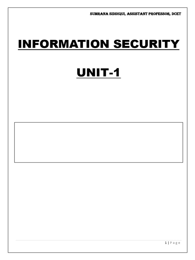 Information Security Unit-1 Notes | PDF | Computer Security | Security