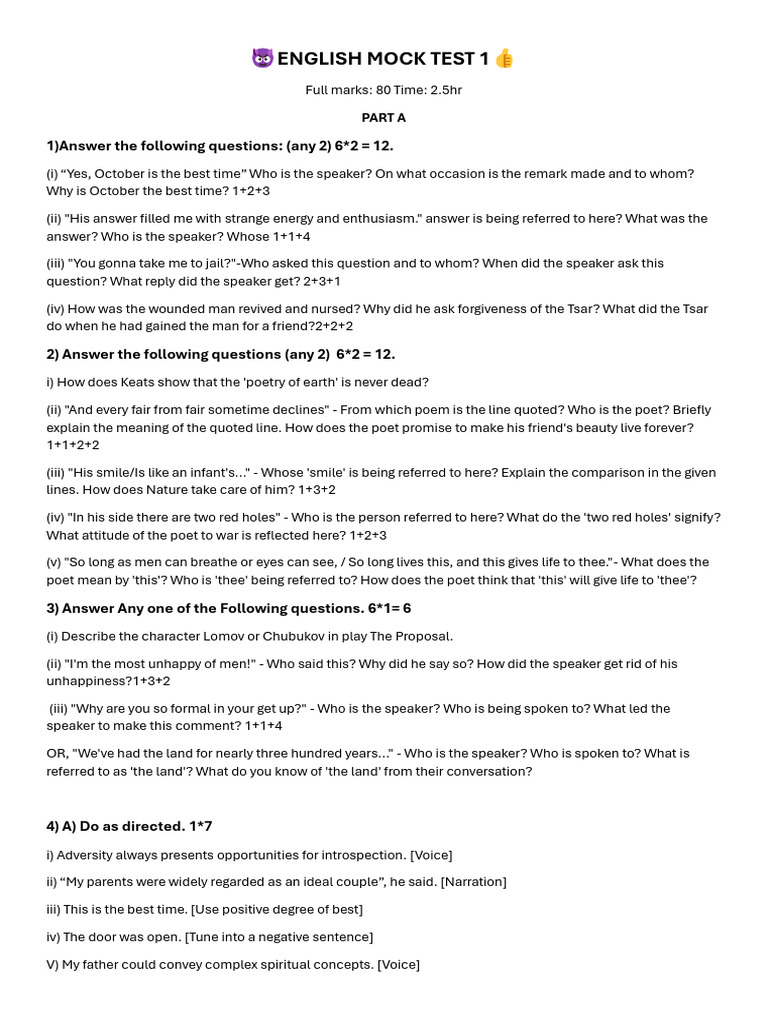ENGLISH MOCK TEst | PDF