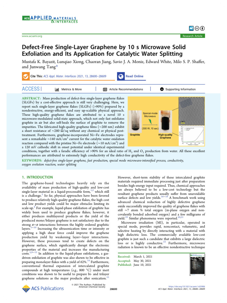 Defect-Free Single-Layer Graphene by 10 s Microwave Solid Exfoliation and Its Application for ...