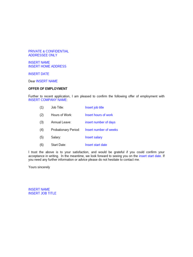 Offer of Employment Letter | PDF