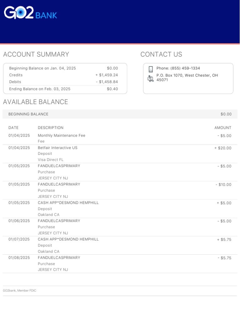 Desmond Hemphill's Bank Statement | PDF | Banks | Business