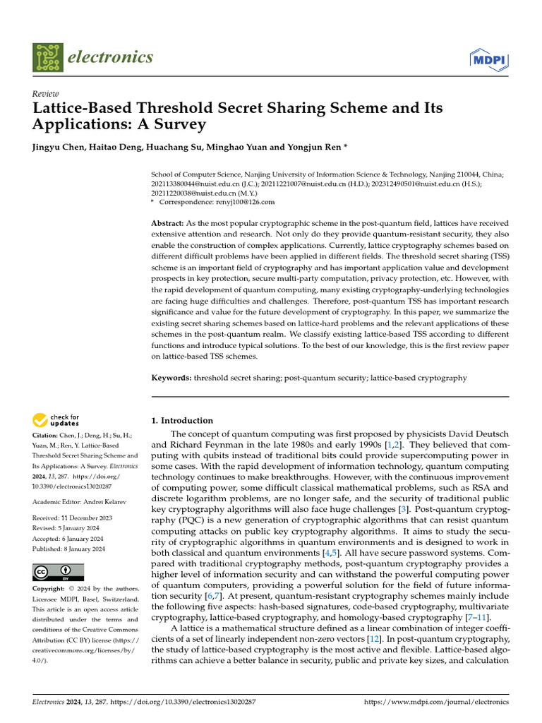 Lattice-Based Secret Sharing Survey | PDF | Computer Security | Security