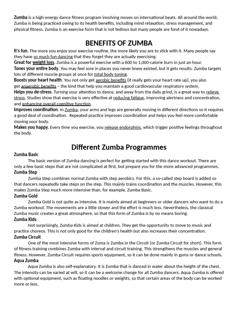 Physical Education Zumba reviewer | PDF | Physical Fitness | Physical ...