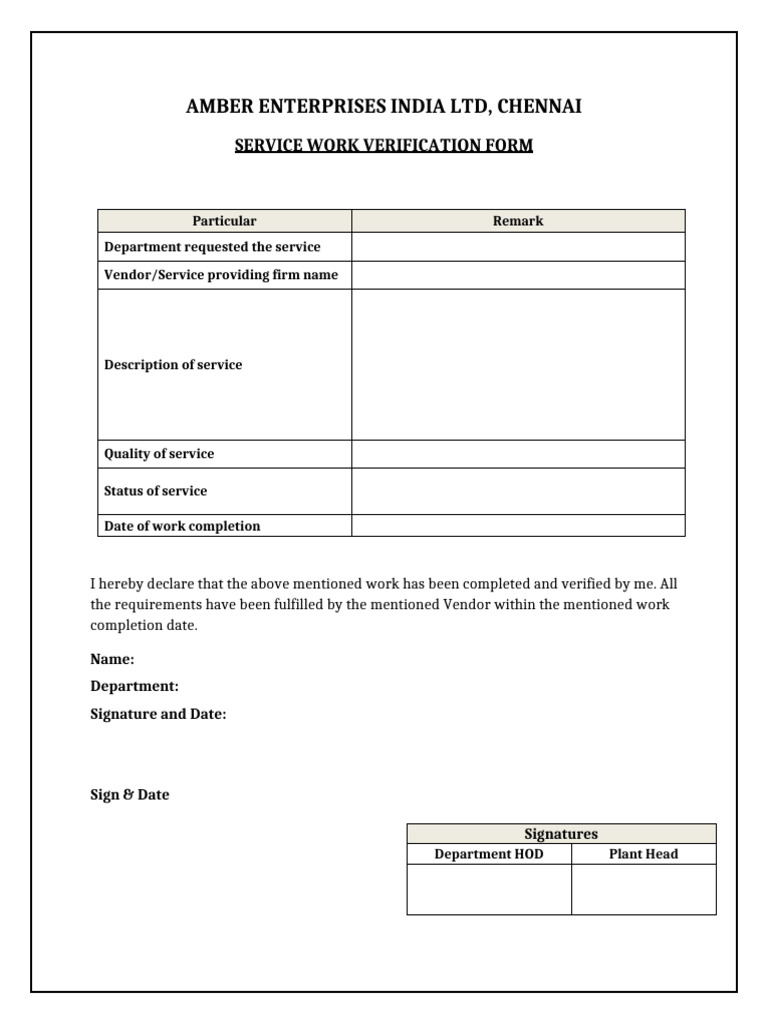 Service Verification Form (003) | PDF