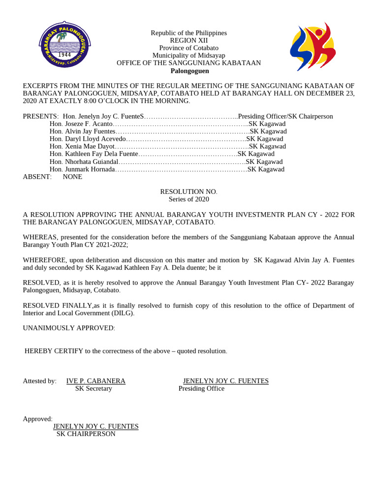 SK Annual Budget Resolutions 2020-2023 | PDF | Fund Accounting