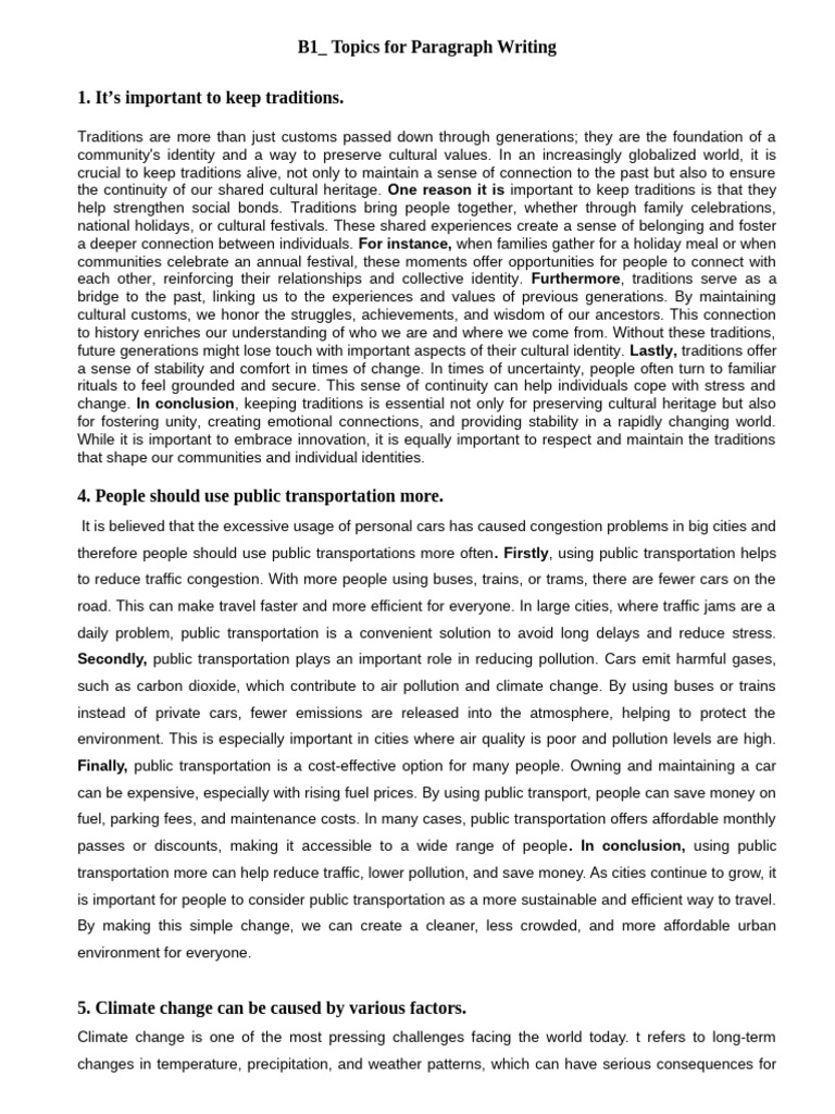 B1 - Topics For para Writing | PDF | Climate Change | Healthy Diet