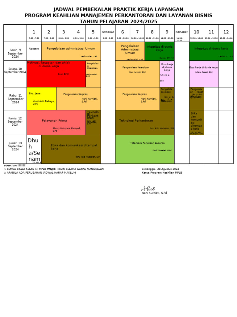 Jadwal Pembekalan PKL MPLB 2024 2025 | PDF