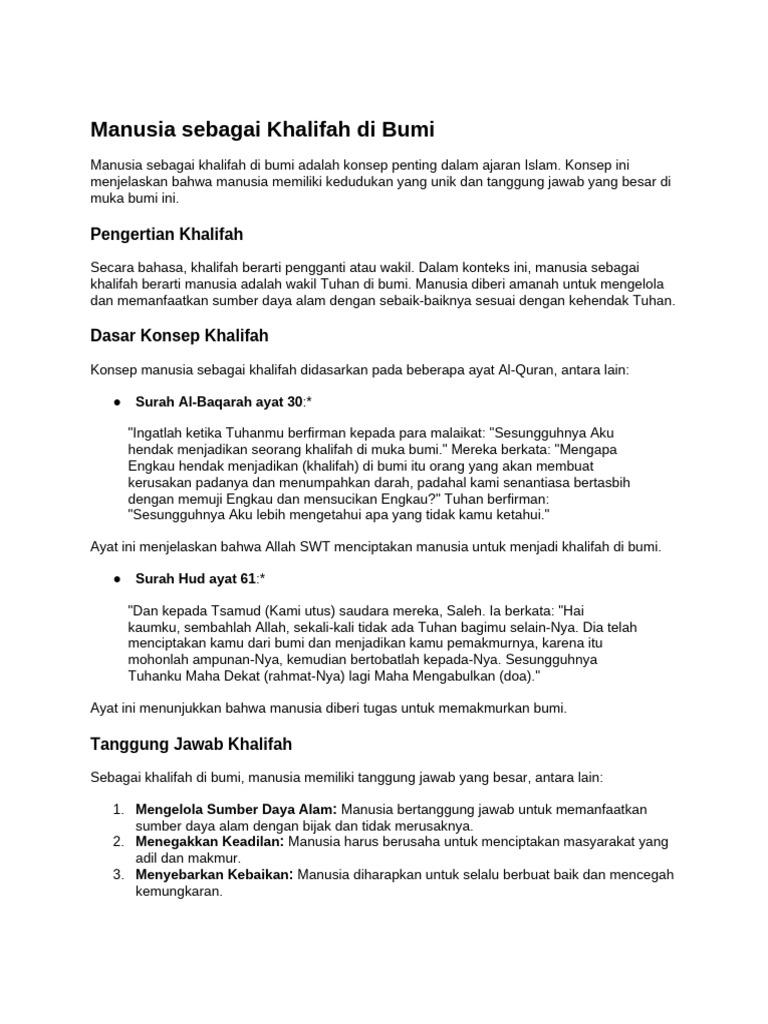 Manusia sebagai Khalifah Bumi | PDF