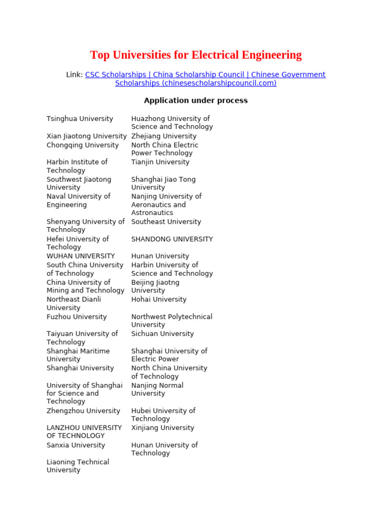 Top Electrical Engineering Universities in China | PDF