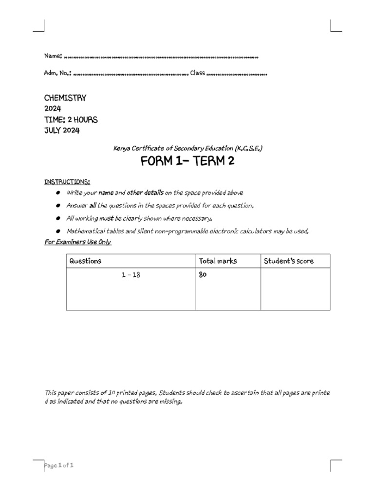 Form 1 Chemistry | PDF