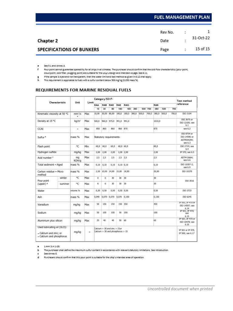 Specifications of Bunkers: Requirements For Marine Residual Fuels | PDF | Fuel Oil | Chemical ...